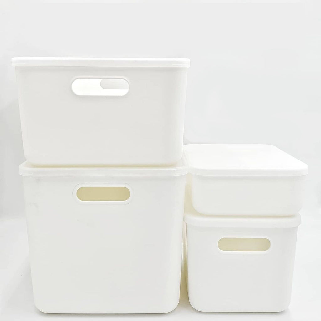 Zen homes ivory white acrylic storage boxes with lids: 4-piece set